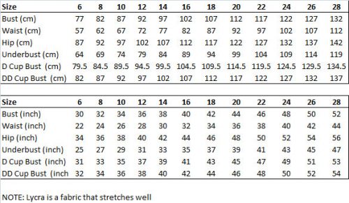 Swimwear Sizing Info – Boobah Swimwear